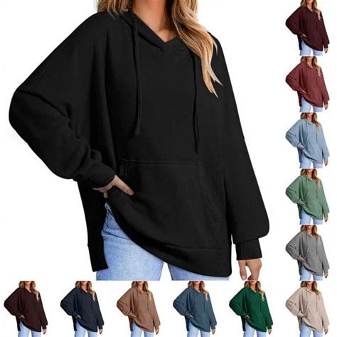Ddapj Pyju Womens Oversized Drawstring Hoodie Waffle Knit Hooded