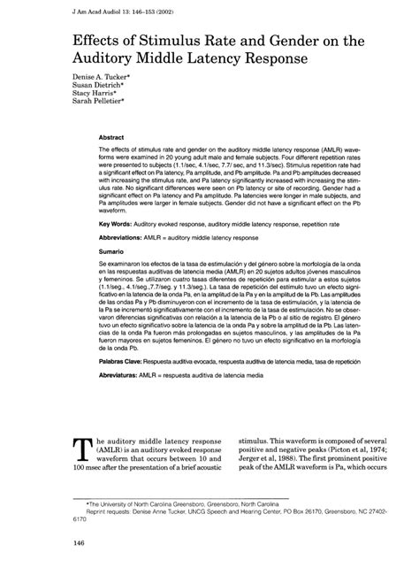 Pdf Effects Of Stimulus Rate And Gender On The Auditory Middle