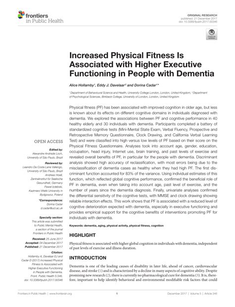 Pdf Increased Physical Fitness Is Associated With Higher Executive