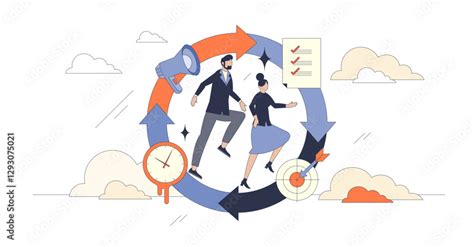 Pdca Cycle Depicted With People Arrows And Checklist Illustrating