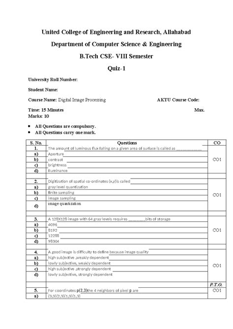 Image Processing Quiz United College Of Engineering And Research Allahabad Department Of