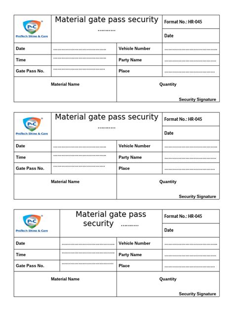 Material Gate Pass Format Template Pdf