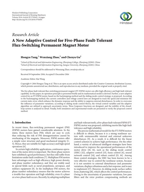 Pdf A New Adaptive Control For Five Phase Fault Tolerant Flux Switching Permanent Magnet Motor