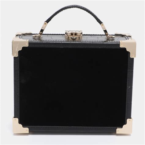 Aspinal Of London Black Croc Embossed Leather And Velvet Trinket Top