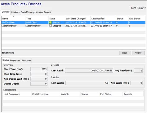 Displaying Runtime Status For A SNMP Device