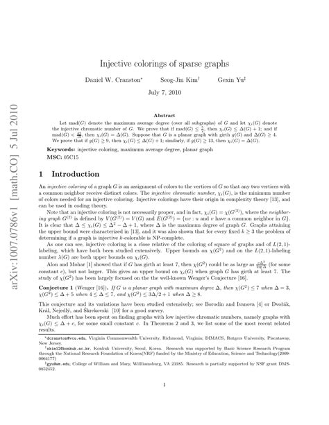 Pdf Injective Colorings Of Sparse Graphs