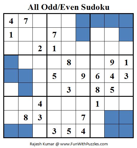 All Odd Even Sudoku Daily Sudoku League Fun With Puzzles