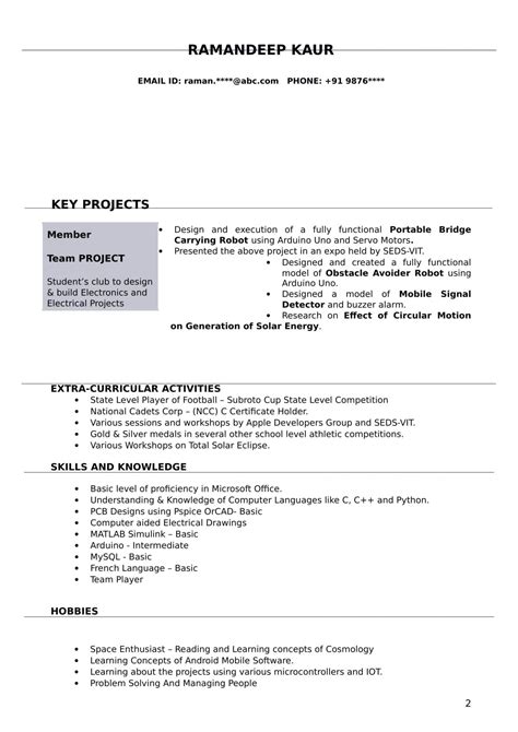 Electrician Fresher Resume Format Resume Templates For Electrical Engineer Freshers Williamson