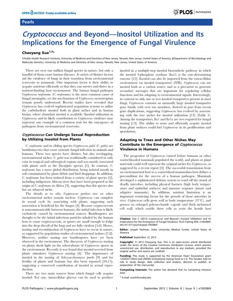Pdf Cryptococcus And Beyond—inositol Utilization And Its Implications For The Emergence Of