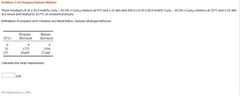 Solved Problem Propane Butane Mixture Three Hundred L H Chegg