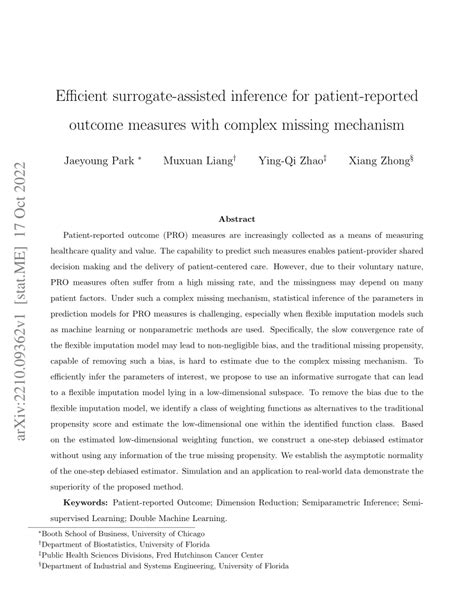 Pdf Efficient Surrogate Assisted Inference For Patient Reported Outcome Measures With Complex