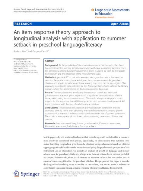 Pdf An Item Response Theory Approach To Longitudinal Analysis With