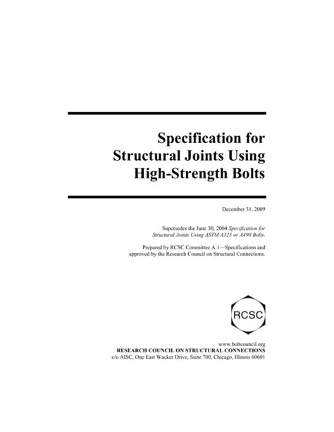 Specification For Structural Joints Using High