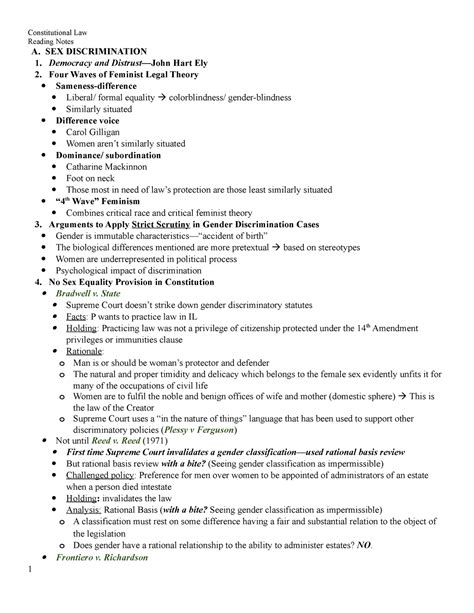 Constitutional Law Outline 1 Reading Notes A Sex Discrimination 1