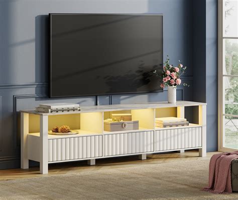 Led Tv Stand For 75 Inch White Wood Tv Console Media Storage Cabinet