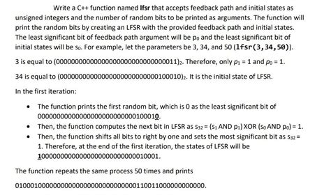 Solved Write A C Function Named Ifsr That Accepts Feedback