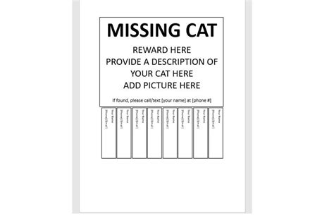 Editable Missing Cat Tear Off Flyer Tear Off Flyer Template Missing