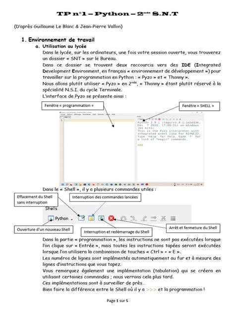 Introduction à Python Pour Snt 2nde Pdf Python Langage De