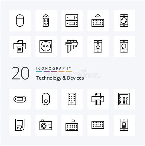 20 Devices Line Icon Pack Like Math Calculate Mouse Shredder Device Stock Vector Illustration