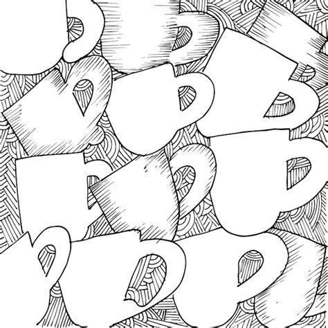 커피 컵 더미 낙서 그림 프리미엄 벡터