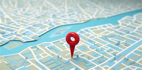 red geolocation marker on the map in 3d style navigation system stock