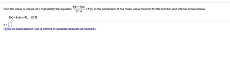 solved f b f a find the value or values of c that