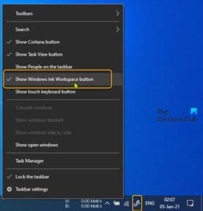 Hide Or Show Windows Ink Workspace Button On Taskbar