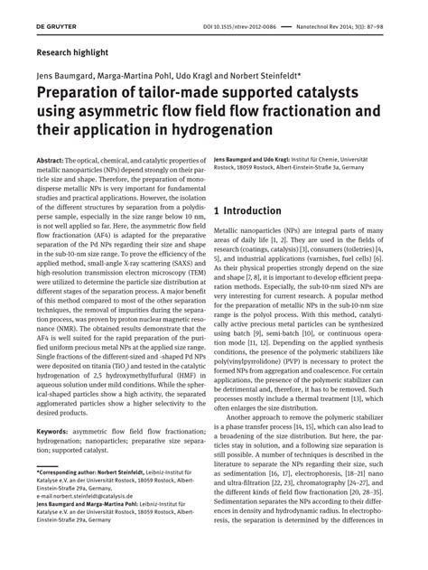 Pdf Preparation Of Tailor Made Supported Catalysts Using Asymmetric Flow Field Flow
