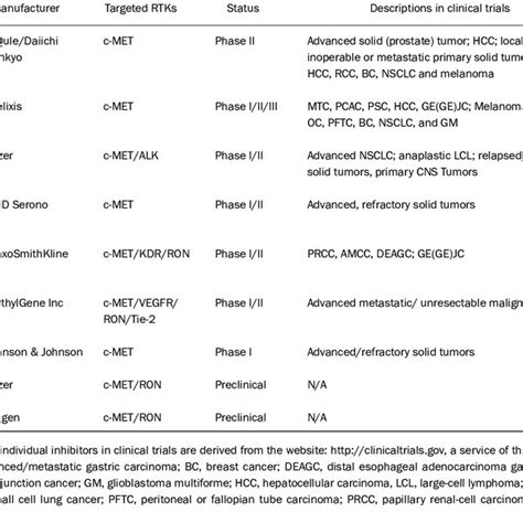 Selective Small Molecule Tyrosine Kinase Inhibitors Specific To C Met