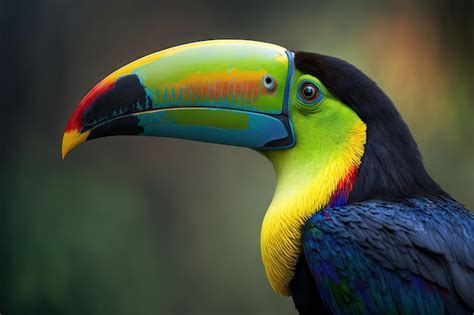 Premium Photo A Bright Keel Billed Toucan Bird Is Shown Up Close