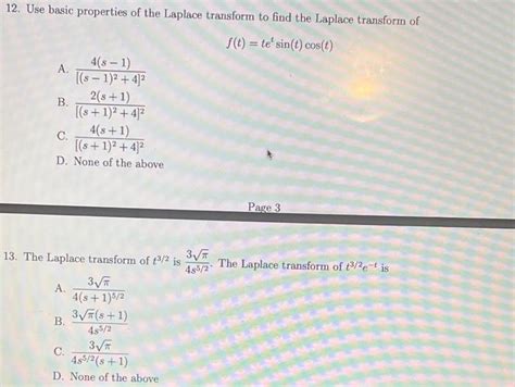 Solved Use Basic Properties Of The Laplace Transform To Chegg