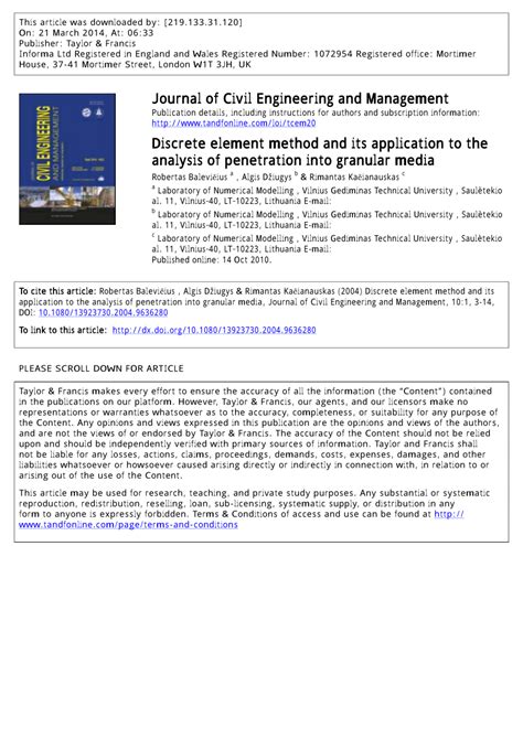 Pdf Discrete Element Method And Its Application To The Analysis Of