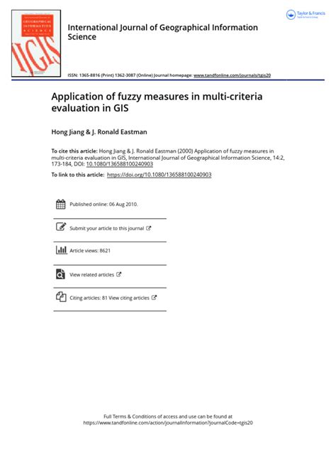 Application Of Fuzzy Measures In Multi Criteria Evaluation In Gis Pdf
