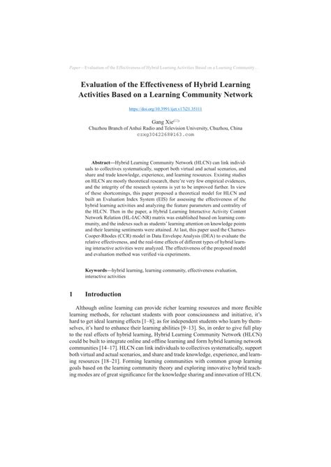 pdf evaluation of the effectiveness of hybrid learning activities