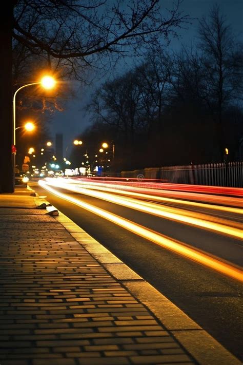 Generative Ai Dynamic Night Cityscape With Motion Blur From Cars And