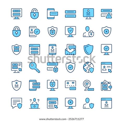 Password Icons Outline Symbols Vector Blue Stock Vector Royalty Free 2526711277 Shutterstock
