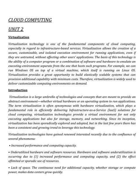 Unit Java Programming Notes Detailed CLOUD COMPUTING UNIT Virtualization Virtualization