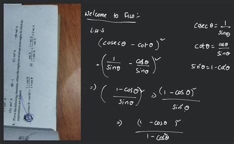 Prove The Following Identities Where The Angles Involved Are Acute Angle