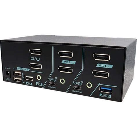 Rextron Paag Et3122b 2 Ports Dual Monitor 8k Displayport 1 4 Kvm Switch With Usb 3 2 Gen 2