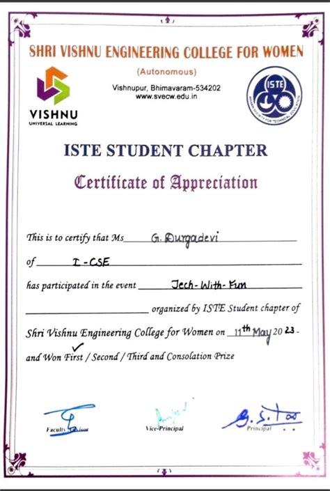 Ganasala Durga Devi On Linkedin Hello Connections This Is My Appreciation Certificate For Event