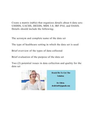 Create A Matrix Table That Organizes Details About Data Sets Docx