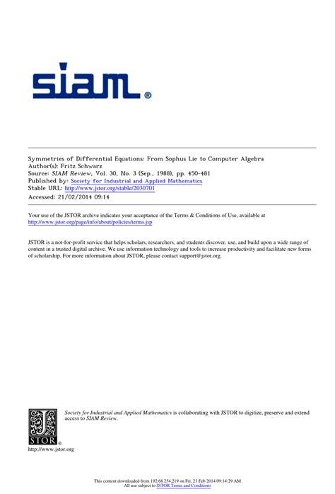 Pdf Symmetries Of Differential Equations From Sophus Lie To Computer Algebra