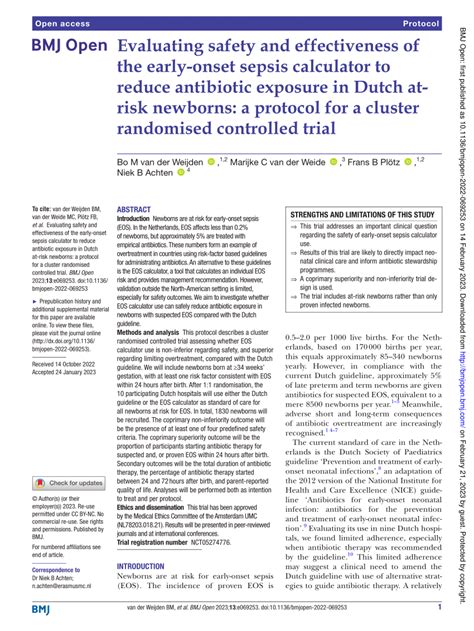 Pdf Evaluating Safety And Effectiveness Of The Early Onset Sepsis