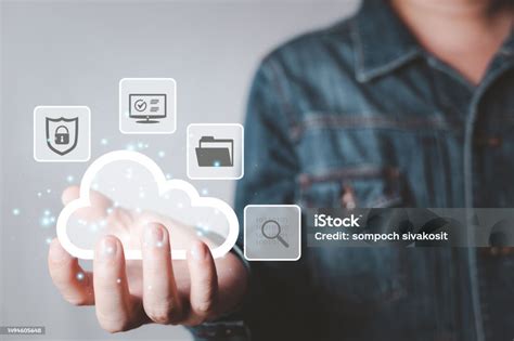 Man Holding Cloud Computing Diagram Show On Hand Data Storagecloud Technologysecure Backup And