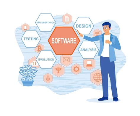 Premium Vector Man Working Using Virtual Screen Develop Software And