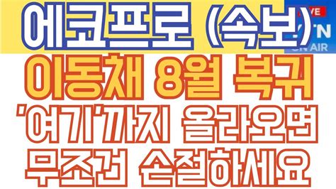 에코프로 주가전망 속보 이동채 8월 복귀 여기까지 올라오면 무조건 손절하세요 Youtube