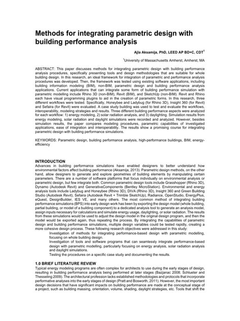 Methods For Integrating Parametric Design With Building Performance Analysis Pdf Autodesk