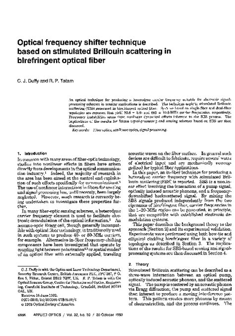 Pdf Optical Frequency Shifter Technique Based On Stimulated Brillouin