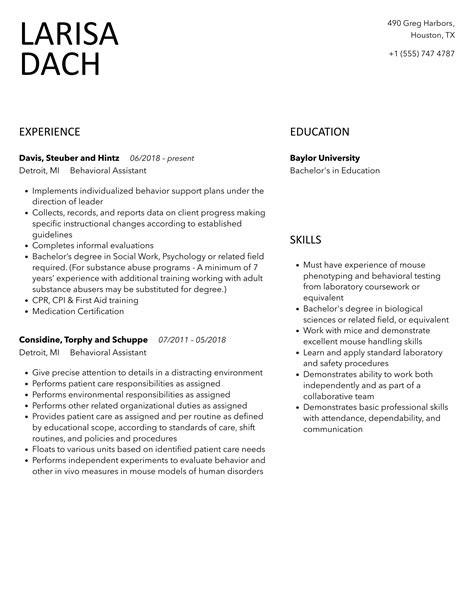 Behavioral Assistant Resume Samples Velvet Jobs