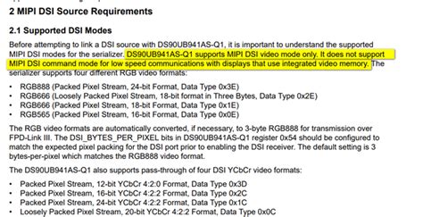ds90ub941as q1 当mipi dsi配置为video mode，941对其三种时序控制模式有没有要求，以及如何配置？ 接口